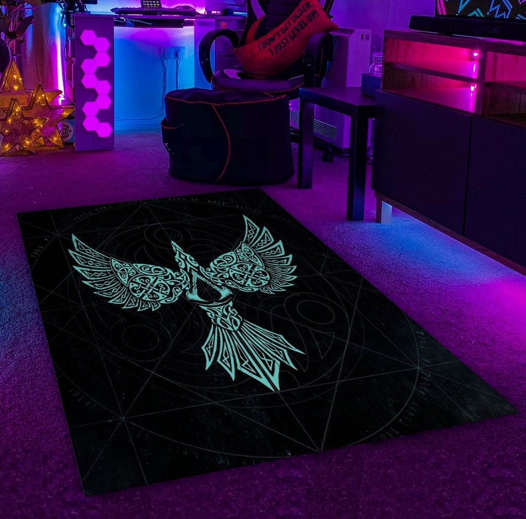 Phoenix Rug, Tattoo Rug, Bird Rug, Mythical Rug, Gamer Rug, Black Rug ...