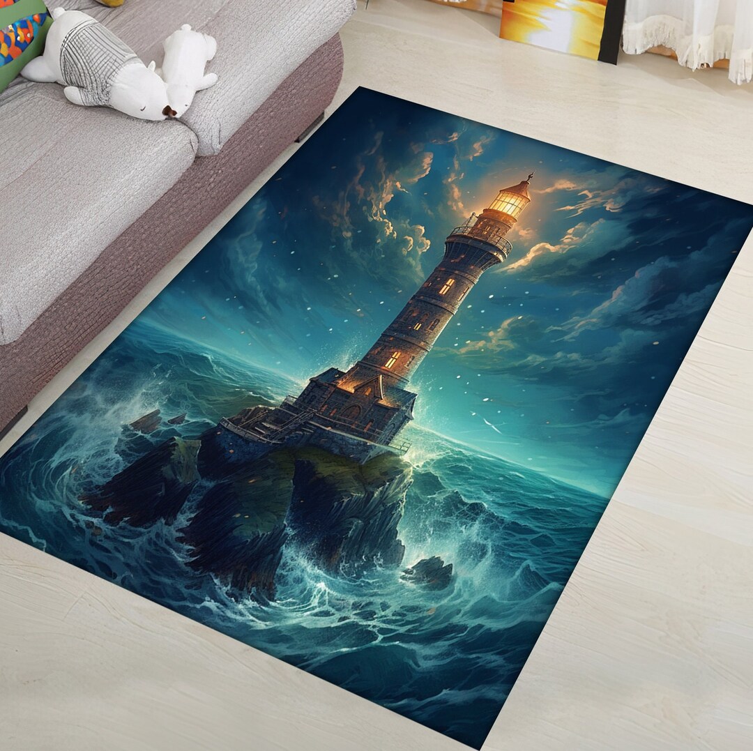 Lighthouse Area Rug: Nautical Marine Decor, Kids Room Rug - Etsy