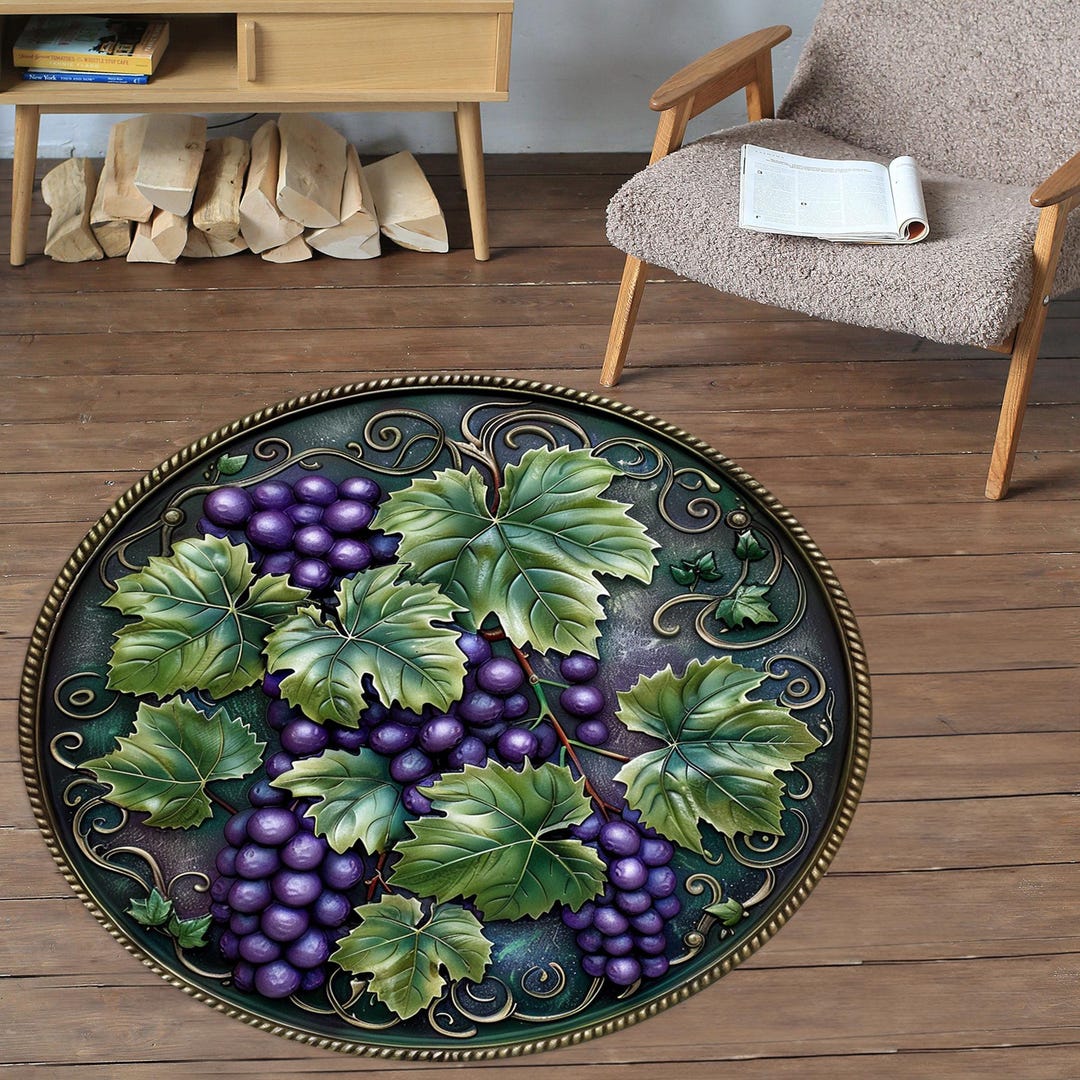 Grapes Round Rug, Round Kitchen Rug, Grape Themed Rug, Grape Patterned ...