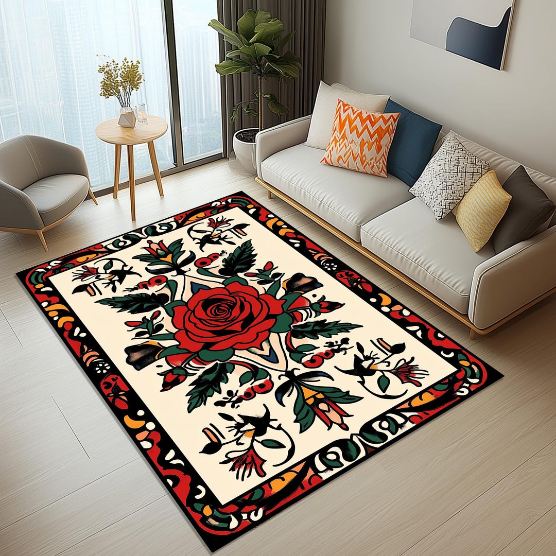 Tattoo Rug, Tattoo Design Rug, Rose Rug, Traditional Rug, Tattoo Carpet ...