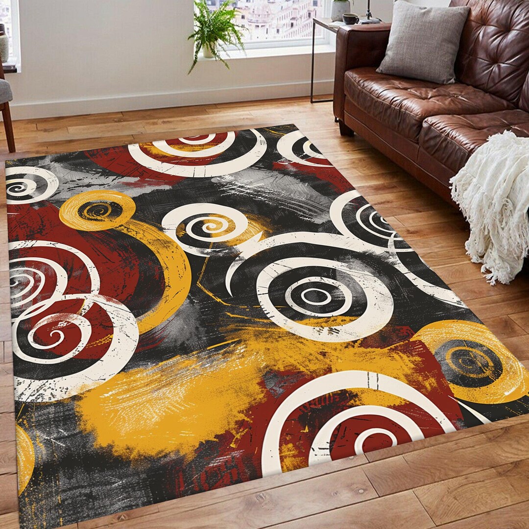 Abstract Rug, Spiral Pattern Rug, Spiral Rug, Modern Rug, Colorful ...