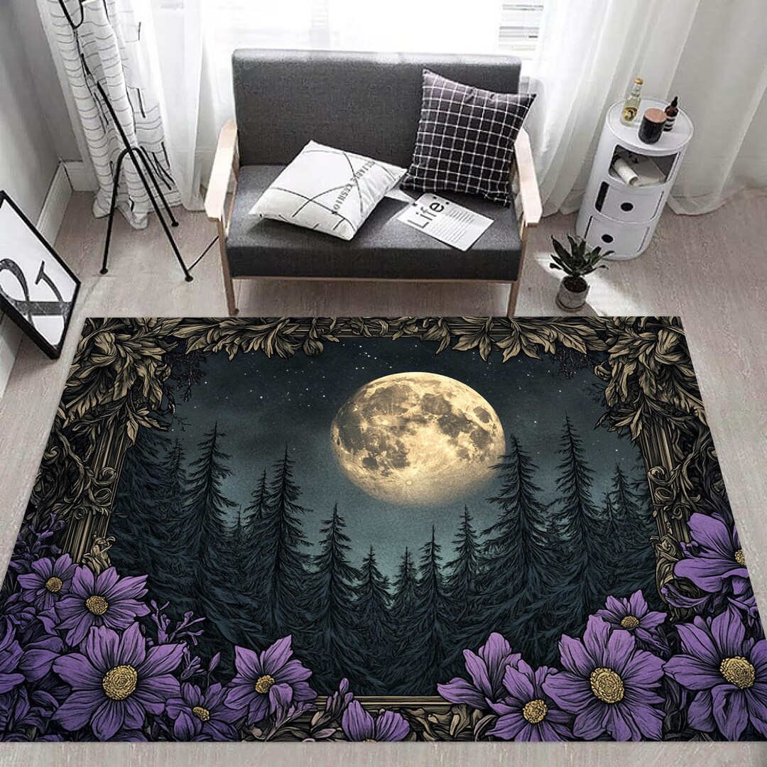 Moon Pattern Rug, Full Moon Rug, Moon Area Rug, Moon Design Rug, Night ...