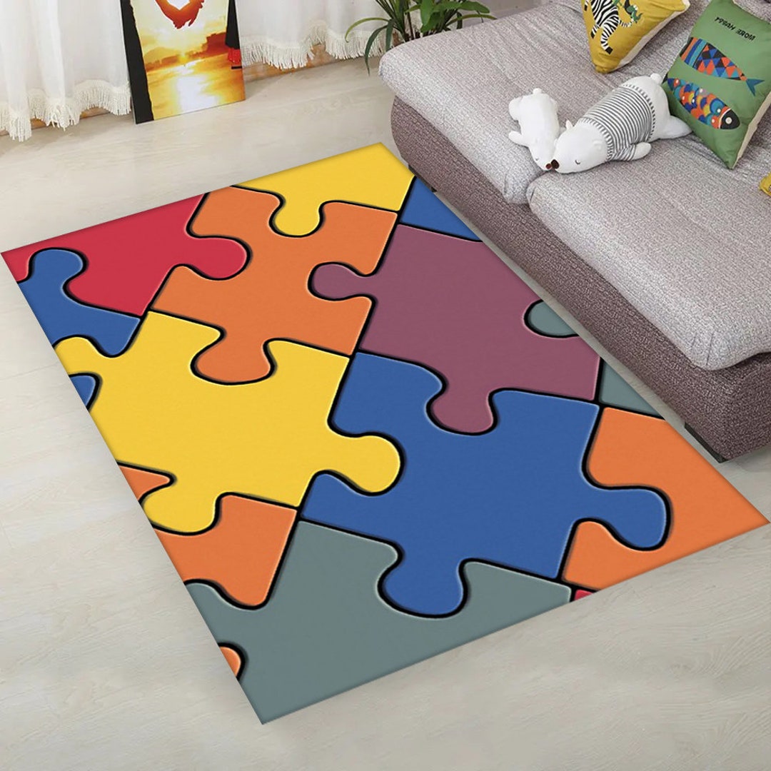 Puzzle Rug, Colorful Rug, Kids Room Rug, Baby Room Decor, Blue Yellow ...