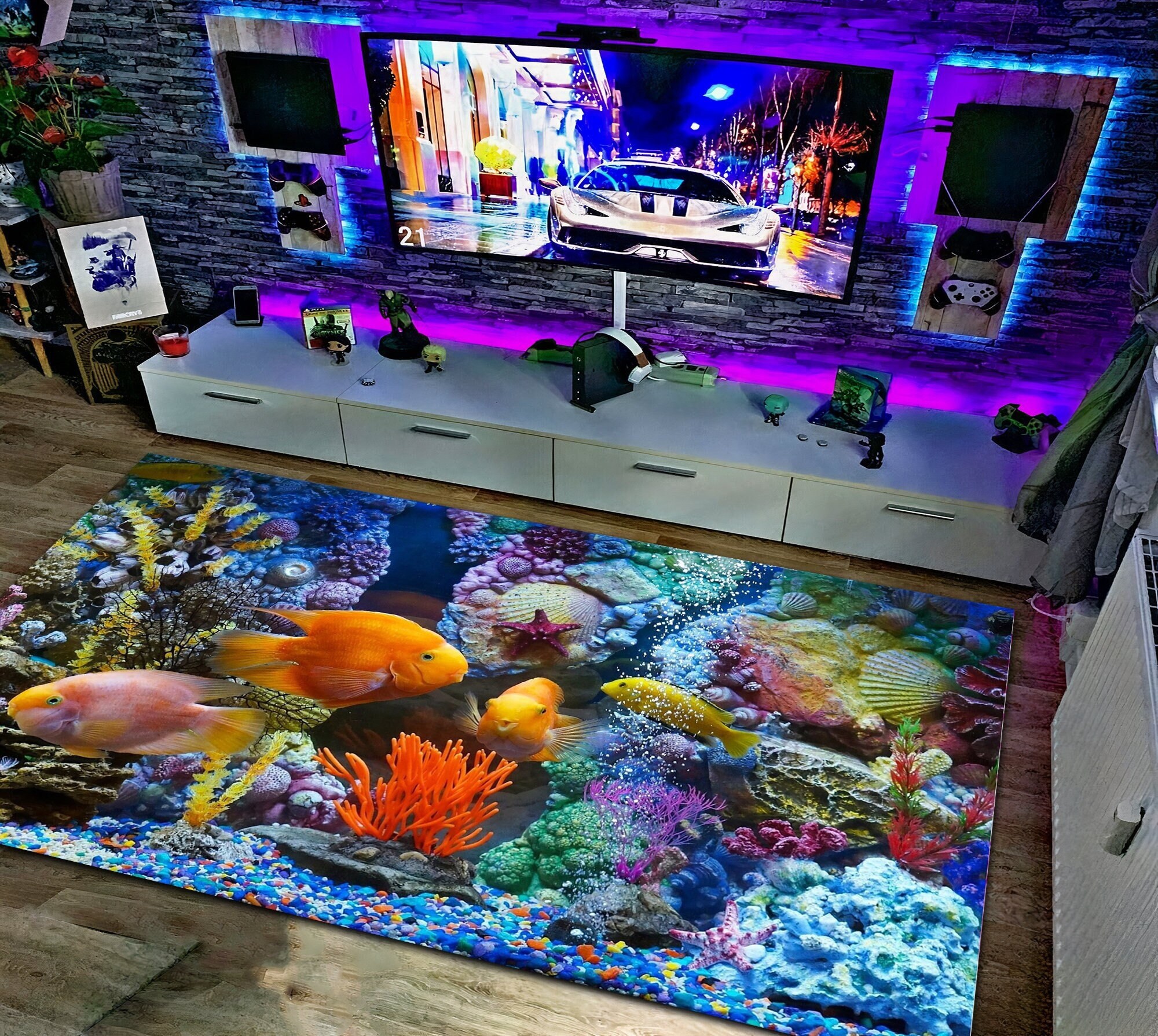 Fish Rug, Aquarium Theme Rug, Underwater Rug, Fish Tank Rug, Relaxing ...