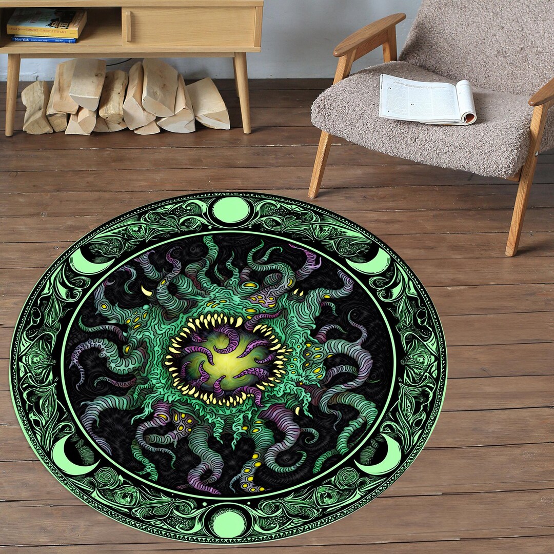 Lovecraft Round Carpet, Horror Rug, Lovecraftian Decor, Dark Fantasy ...