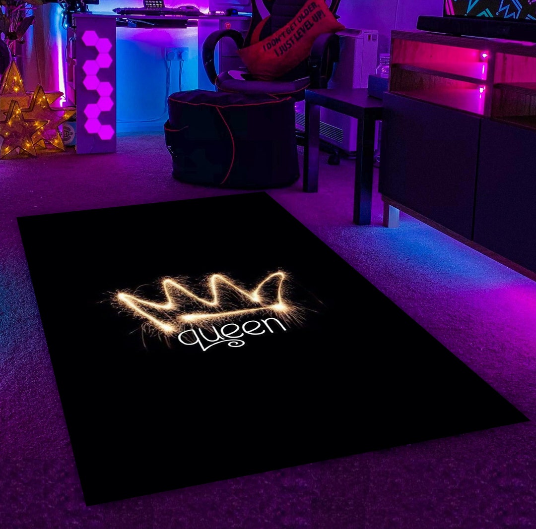Queen Rug, Crown Rug, Black Rug, Neon Rug, Queen's Crown Rug, Throne ...