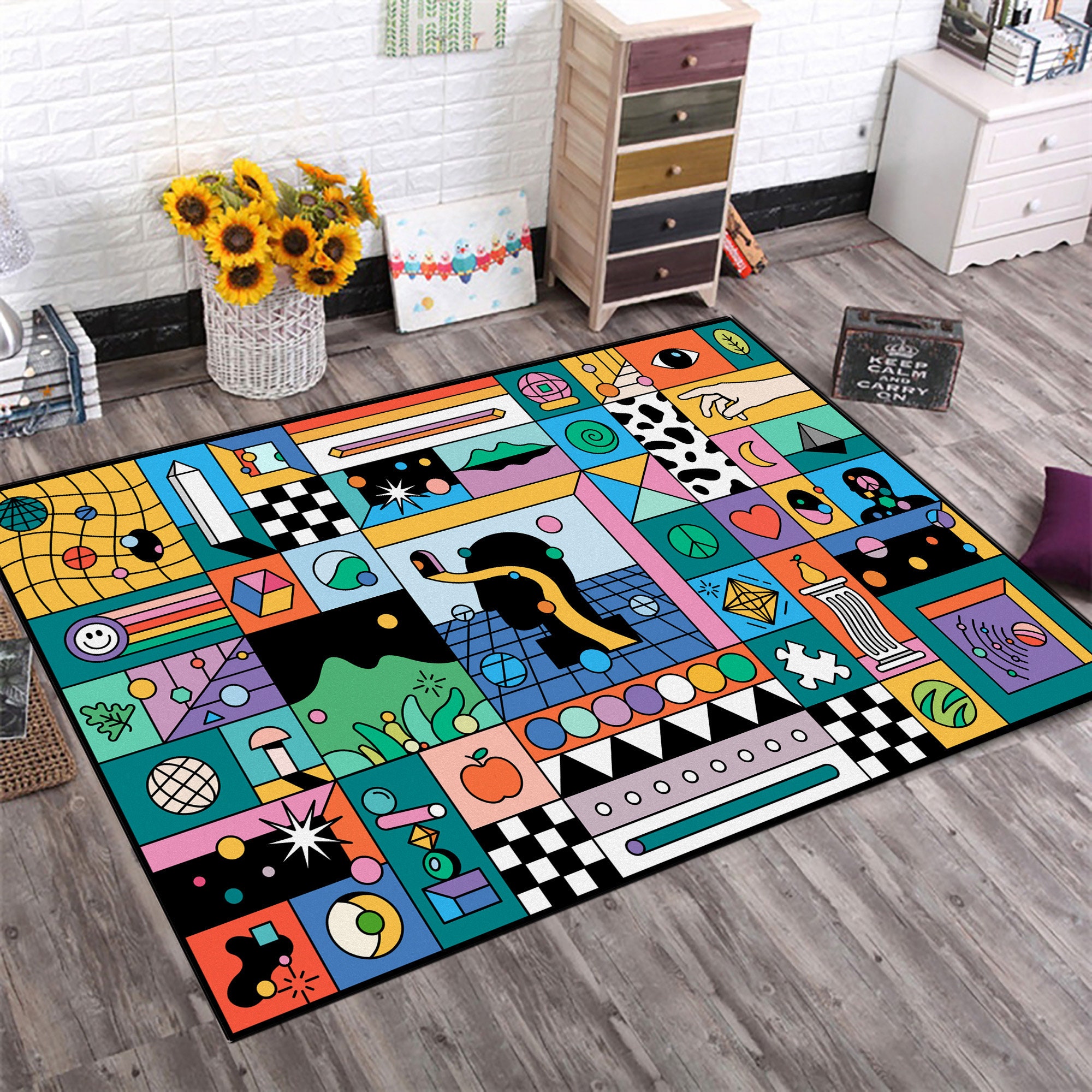 Symmetry Art Aesthetic Collage, Art Aesthetic Rug, Color Rug, Home ...