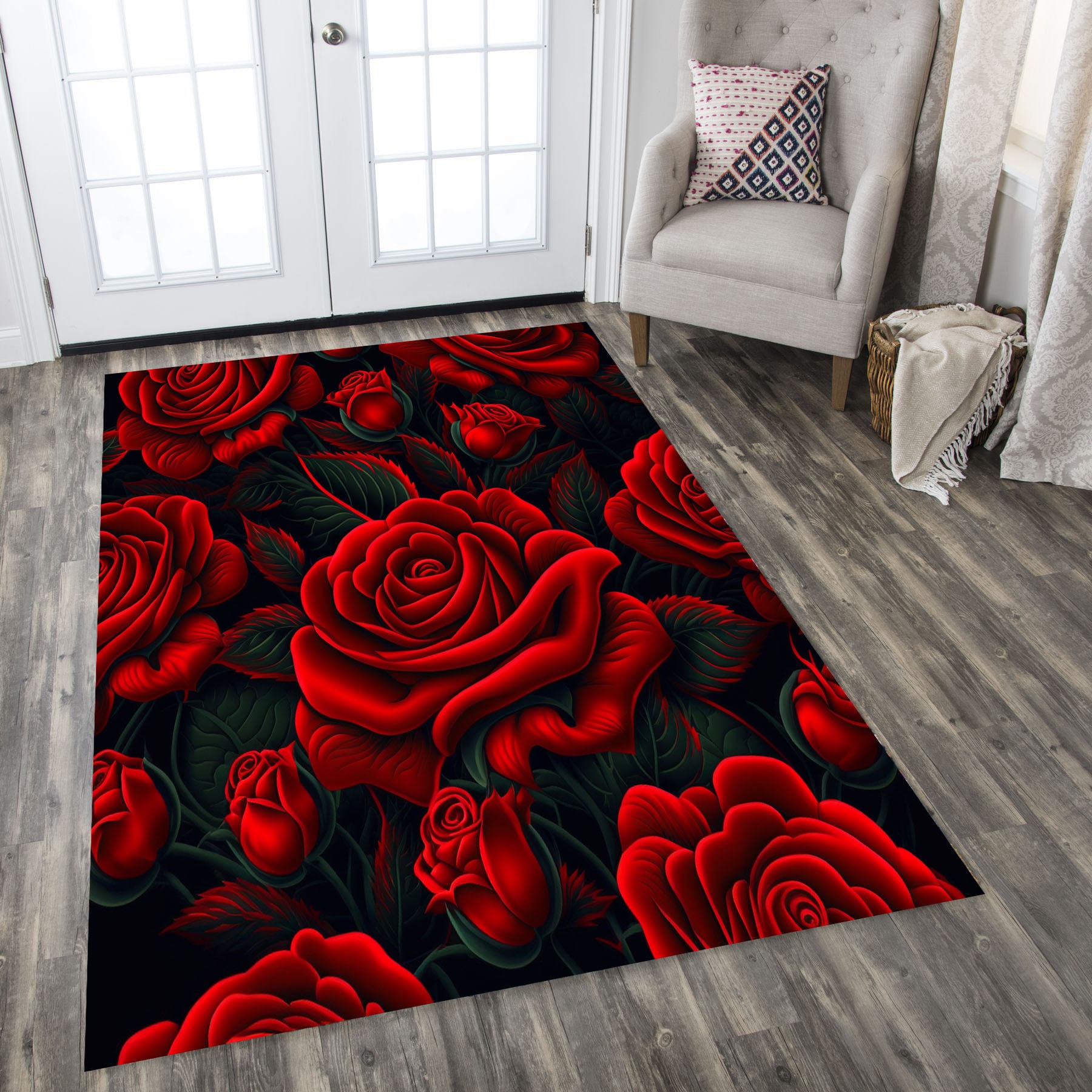 Red Rose Rug: Floral Velvet Home Decor - Etsy