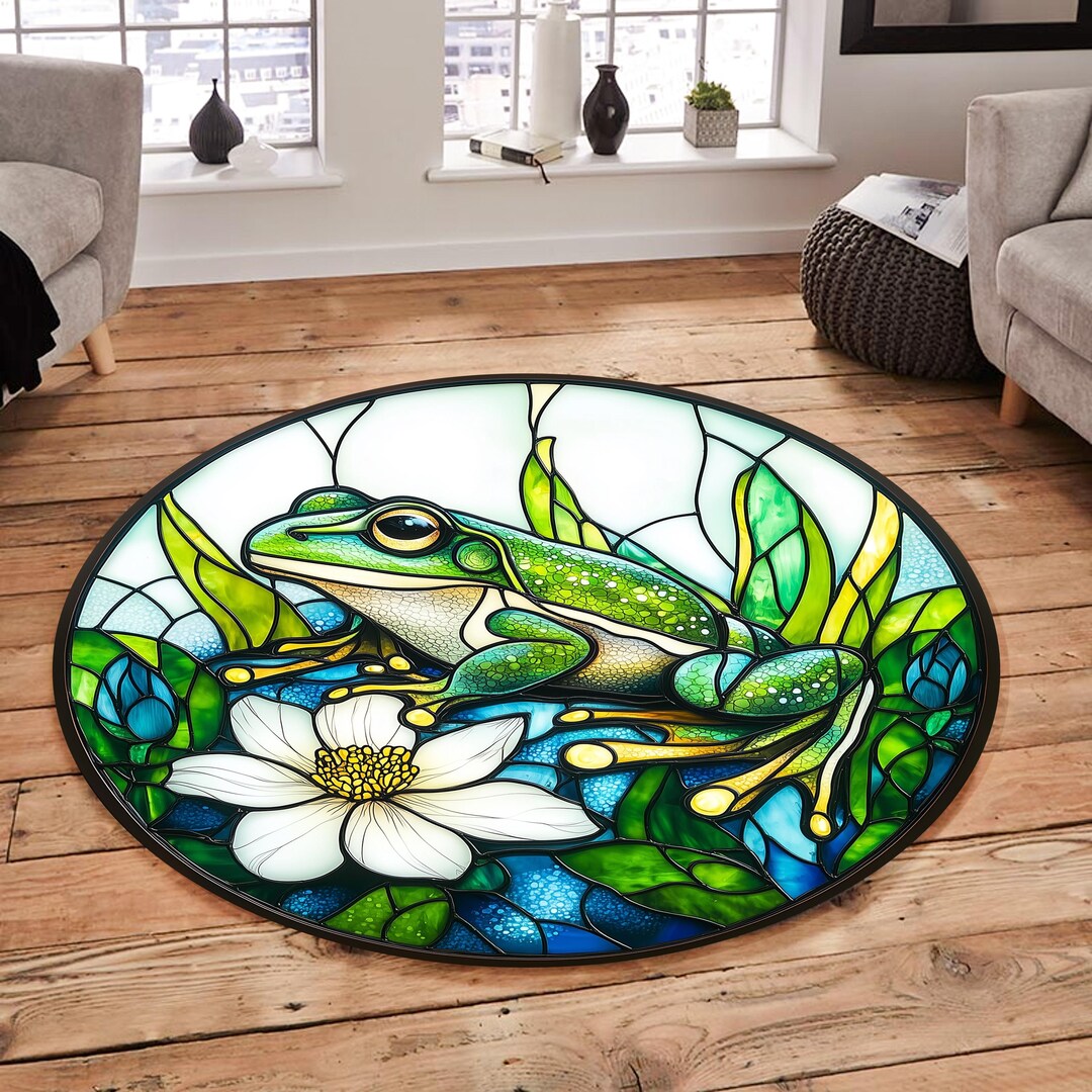 Frog Rug, Round Frog Rug, Stained Glass Rug, Animal Themed Rug, Frog ...