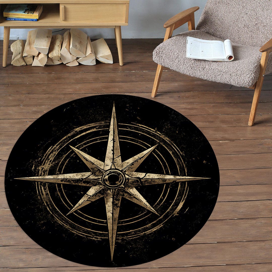 Compass Round Rug, Compass Design Rug, Nautical Rug, Area Rug, Compass ...