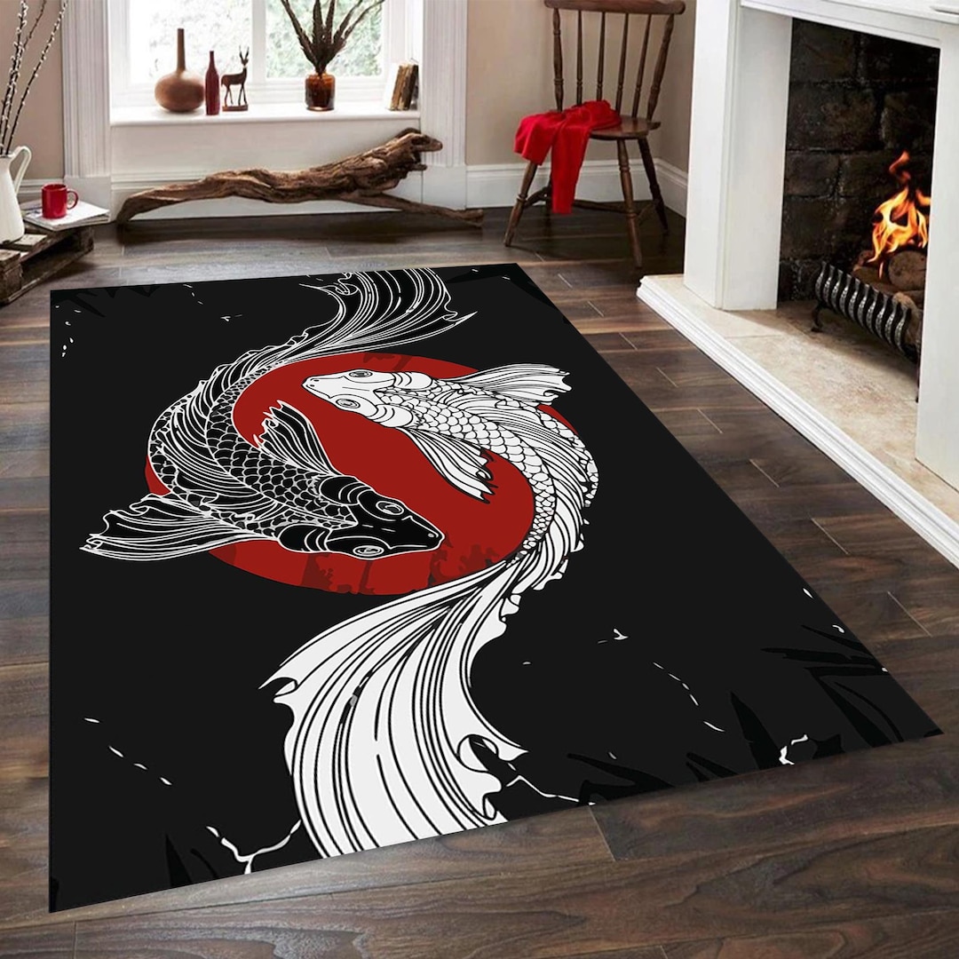 Yin Yang Rug, Fish Rug, Koi Fish Rug, Couple Koi Fish Rug, Koi Fish ...
