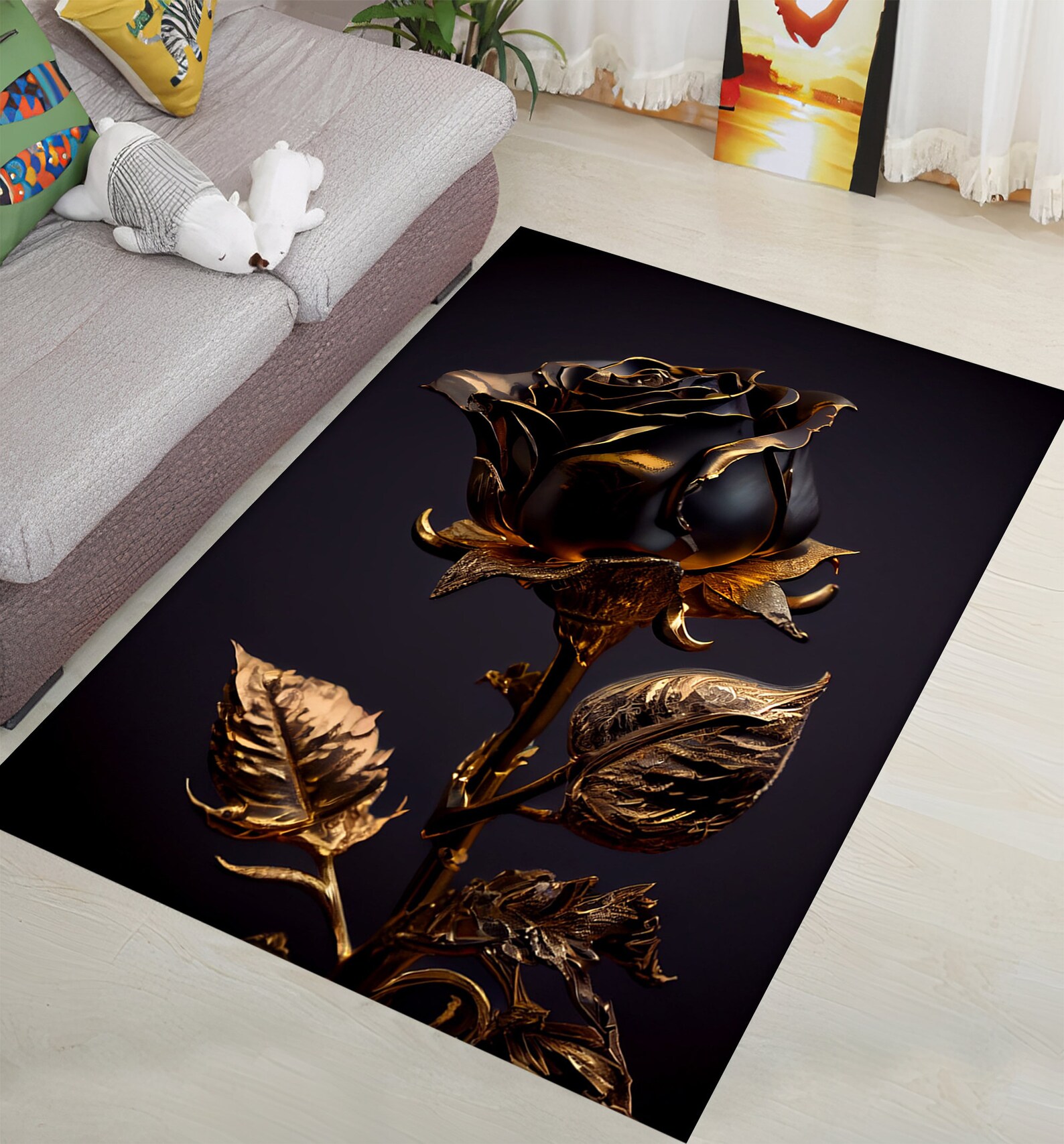 Rose Rug ,black Rose, Black Rose Rug, Black Floral Rug,black Rose Rug ...
