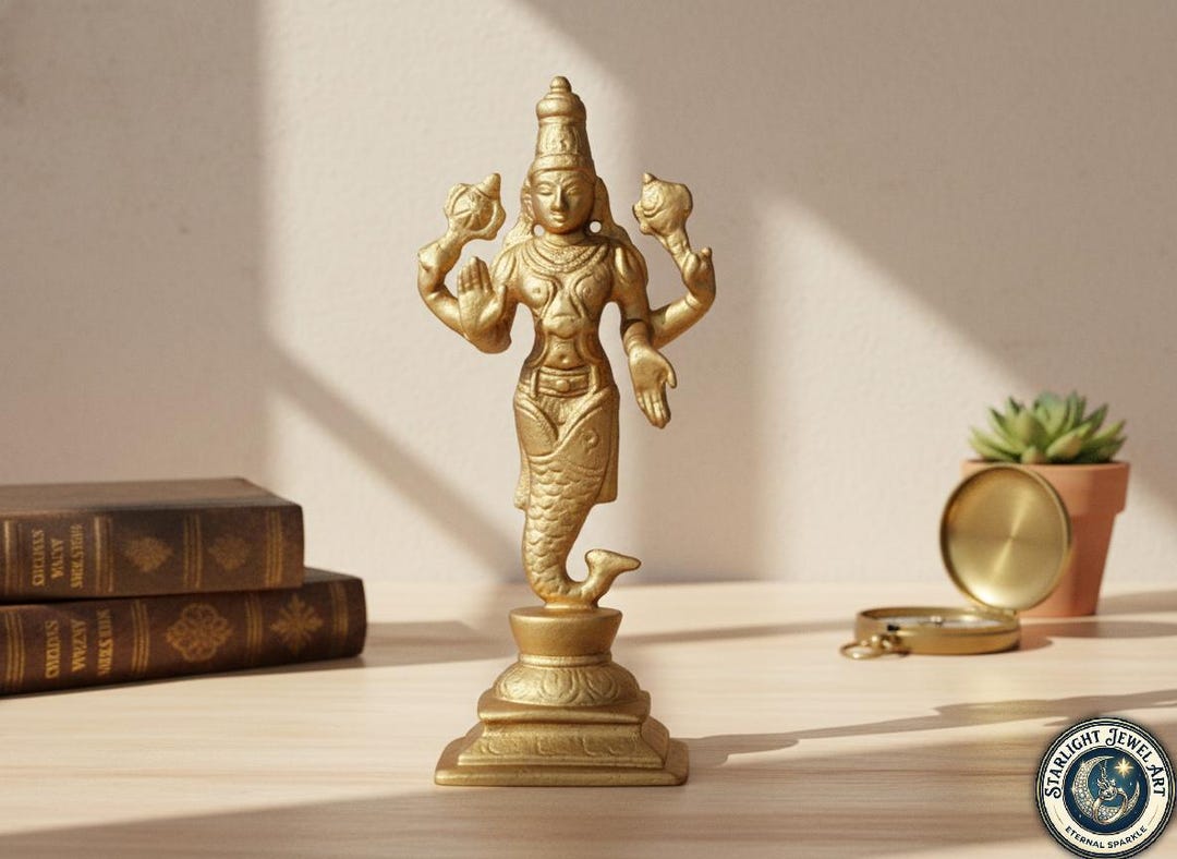 Matsya Statue Brass Hindu Deity, First Vishnu Avatar 35mm Figurine ...