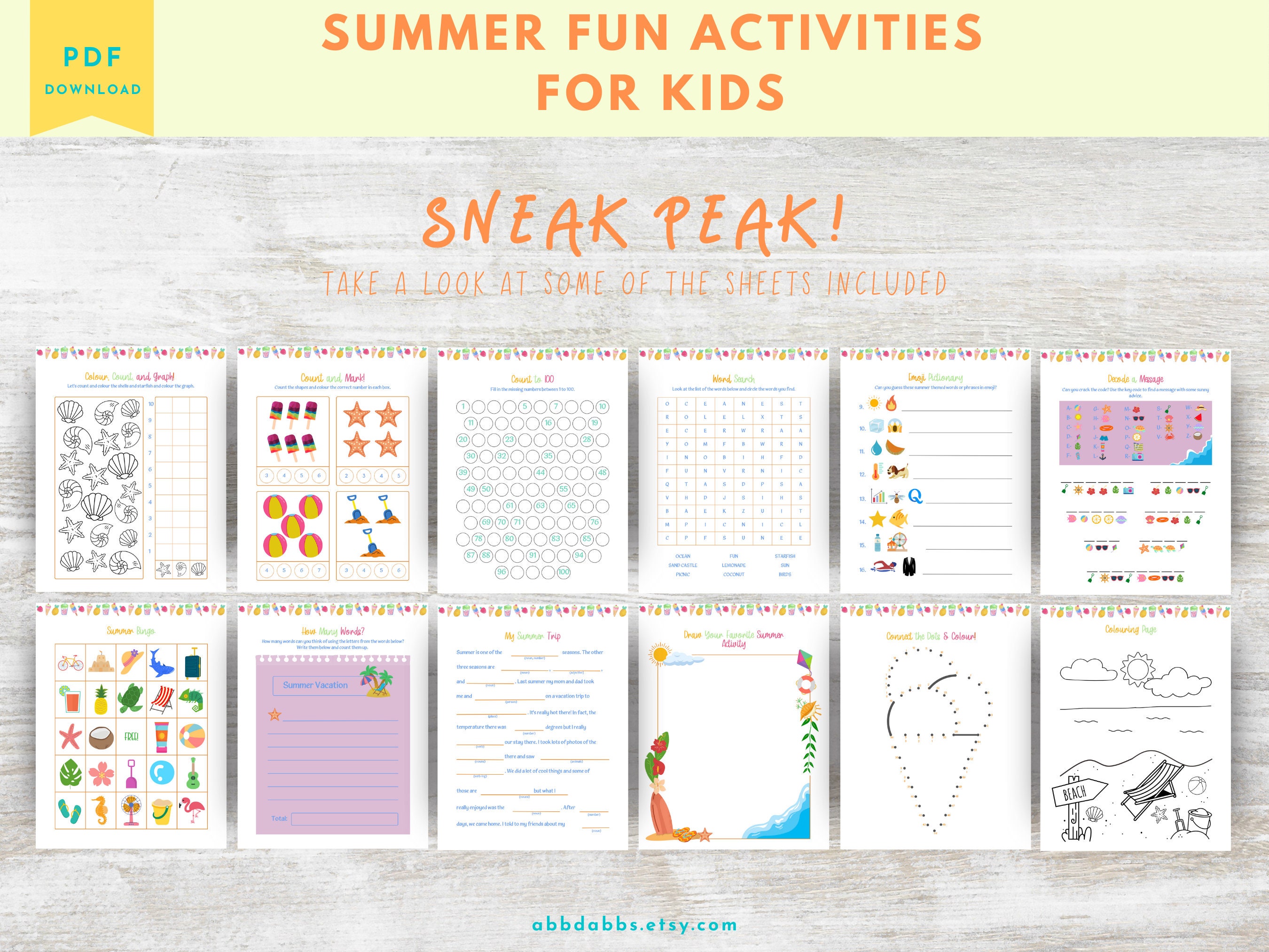 Printable Summer Activities for Kids A4 US Letter Colouring Games ...