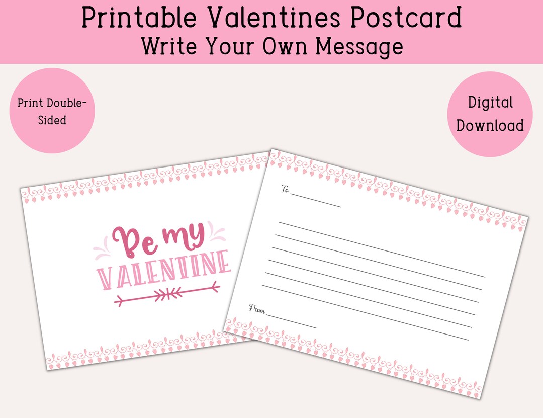 Printable Valentines Postcard | Notecard | Card | Letter | Message | Be ...