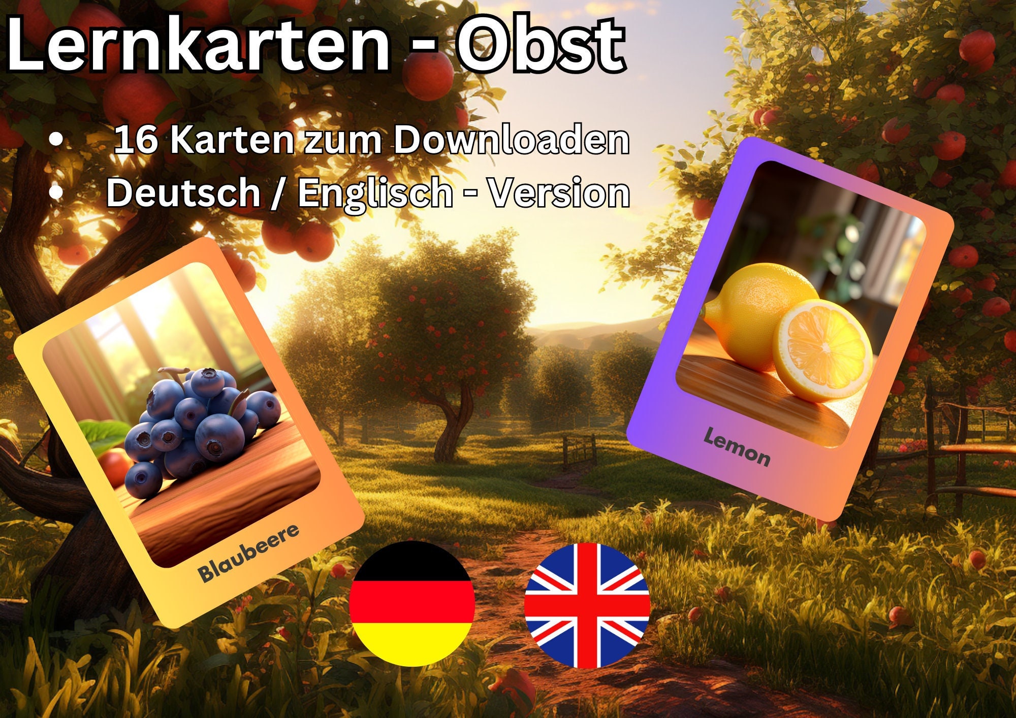 16 Flashcards for Children - Fruit Varieties - Digital Download ...