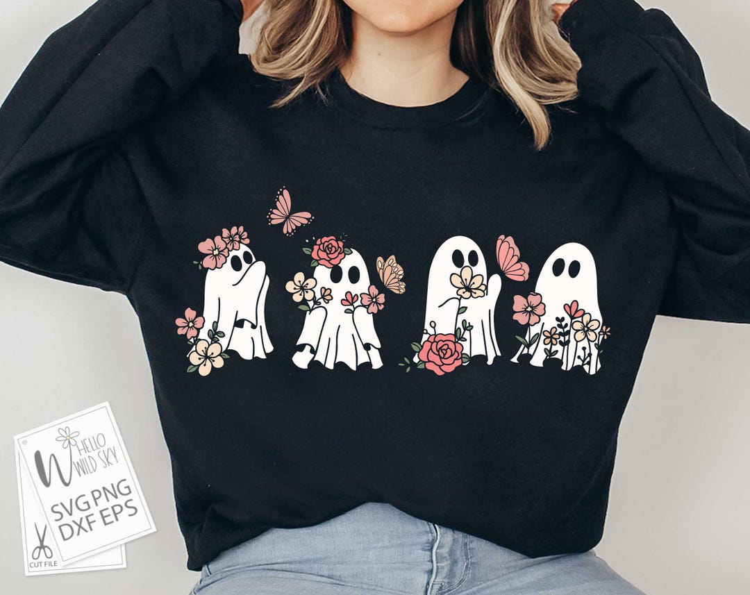 Floral Ghosts SVG PNG, Vintage Ghost Png, Ghosts With Flowers PNG, Cute ...