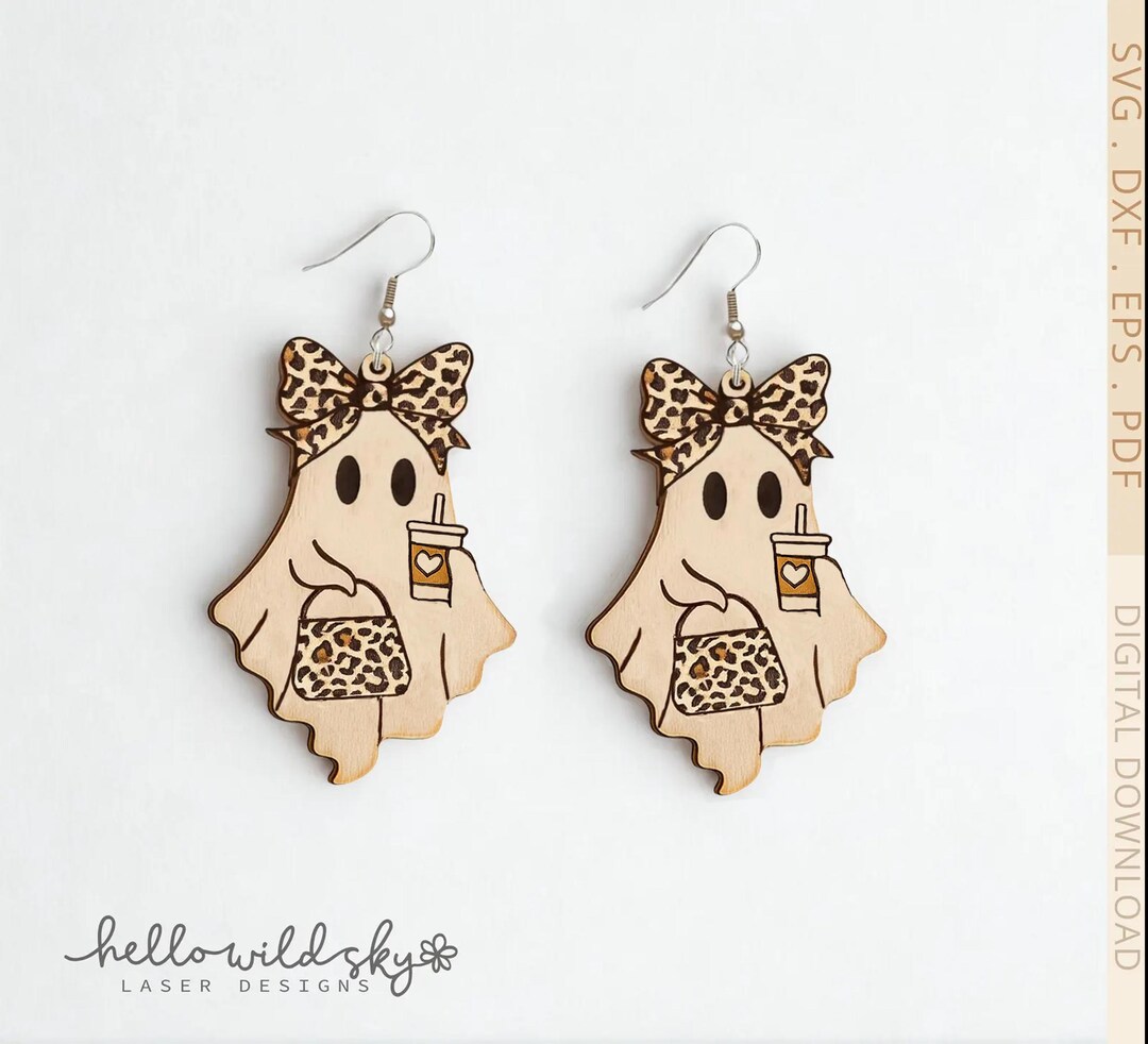 Leopard Ghost Laser Cut Earrings: Halloween SVG File (digital Download ...