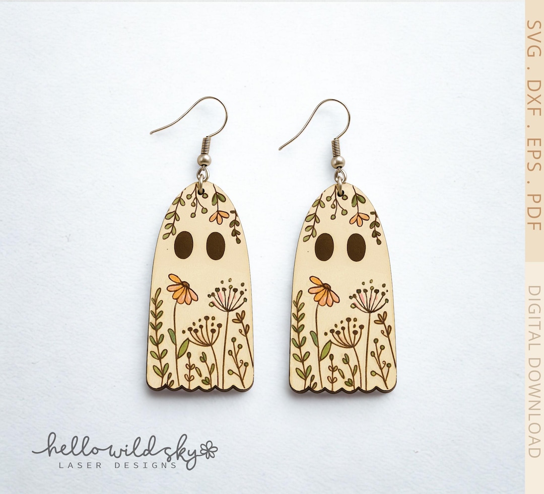 Engraved Wildflower Ghost Earrings SVG Laser File (digital Download) - Etsy