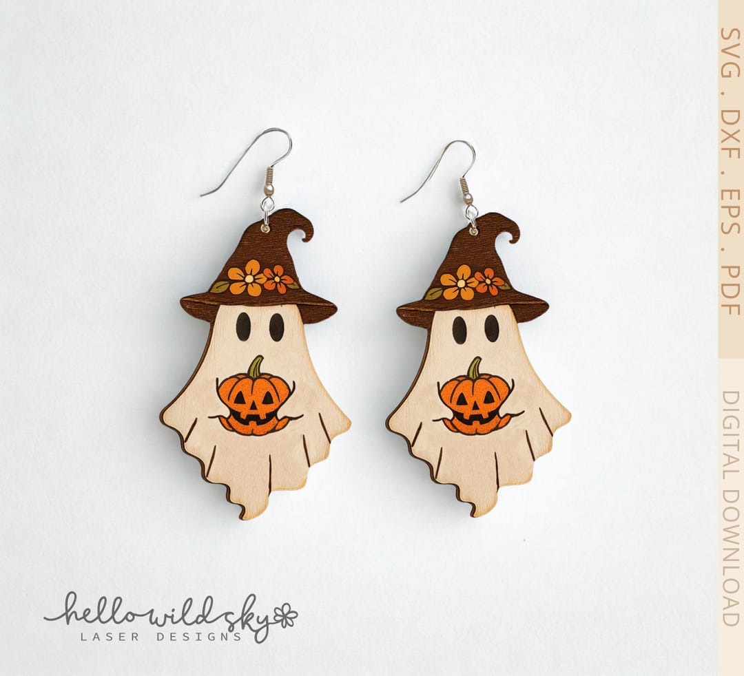 Floral Ghost Pumpkin Earrings SVG: Halloween Laser Cut File (digital ...