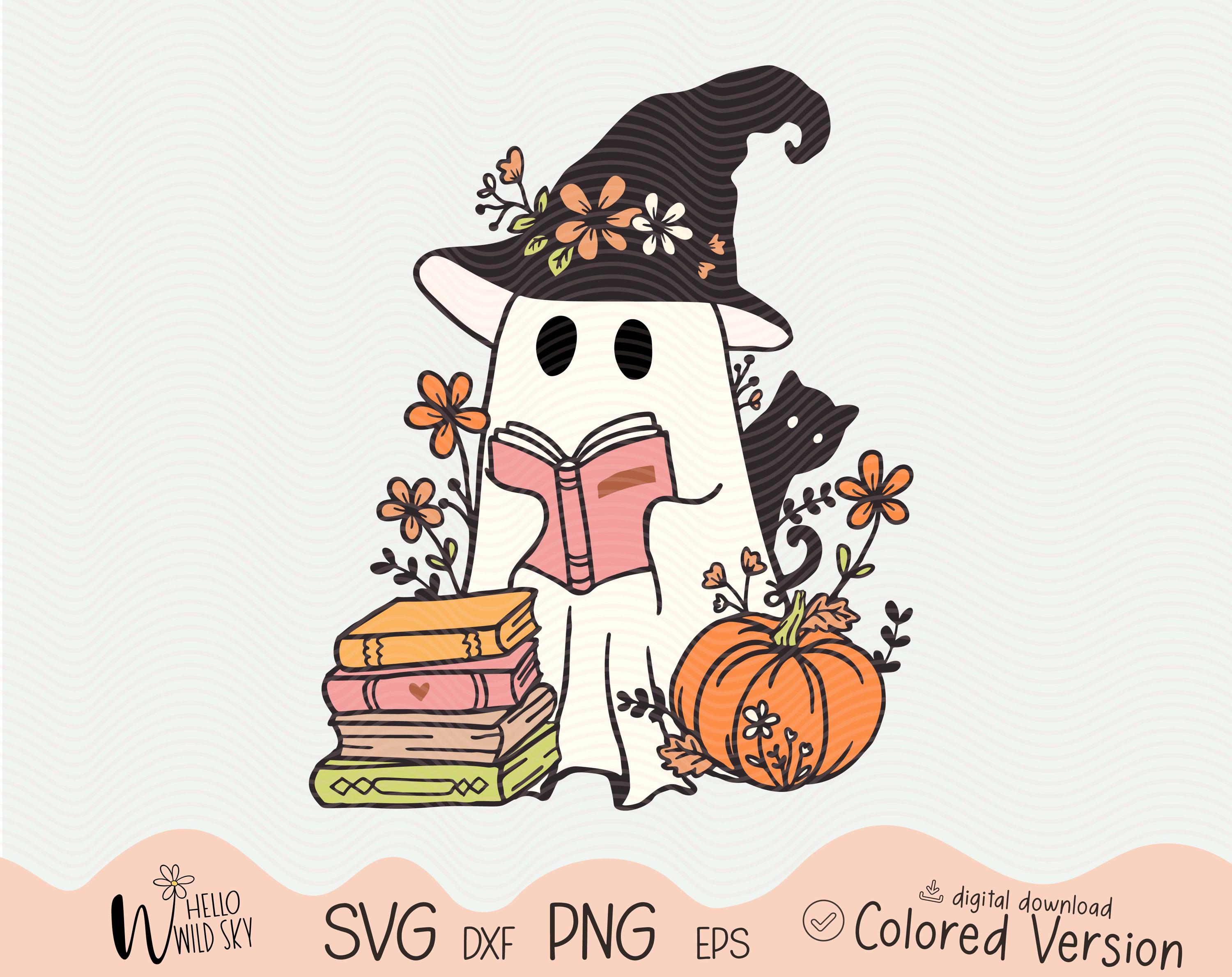 Cute Ghost Png, Ghost Reading Books, Bookish Ghost SVG, Bookish ...