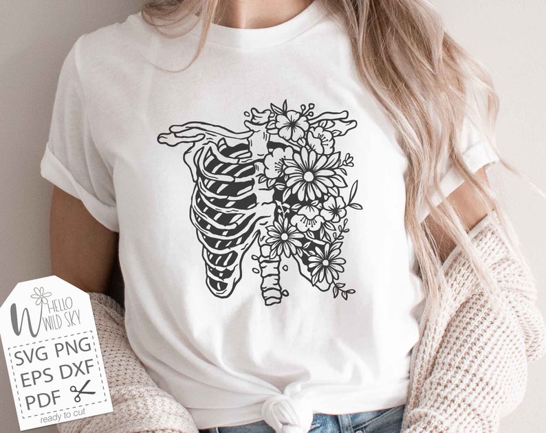 Floral Ribcage SVG, Ribcage Flowers Svg, Skeleton Flower Svg, Ribs Svg ...