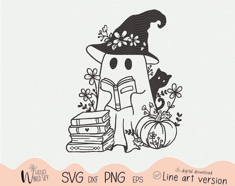Cute Ghost Png, Ghost Reading Books, Bookish Ghost SVG, Bookish ...