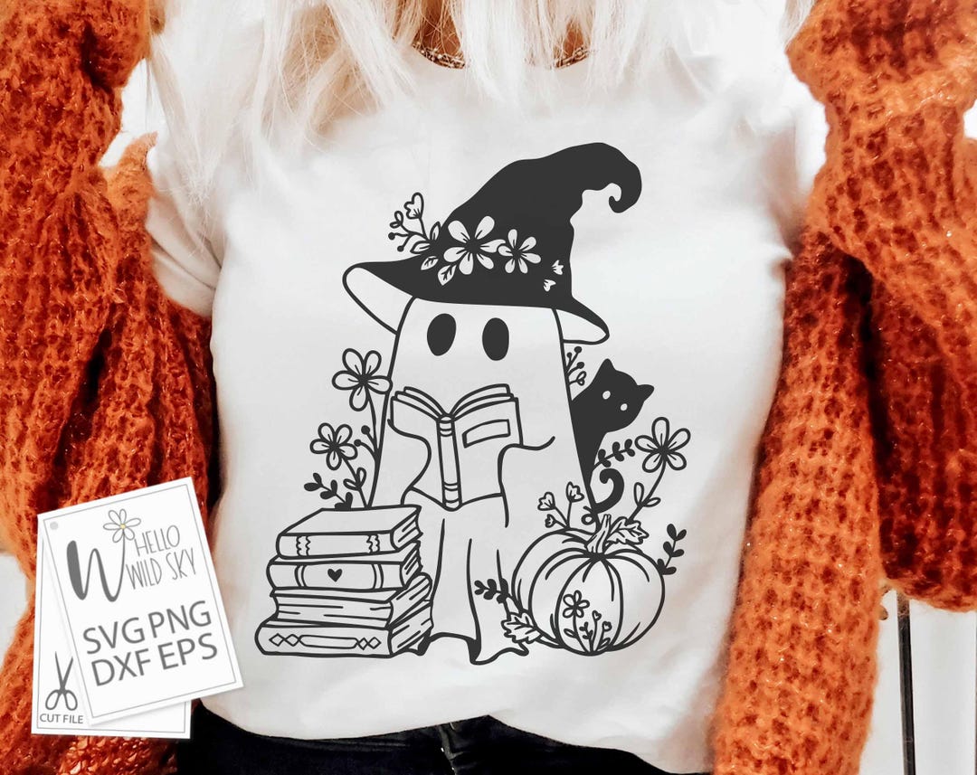 Cute Ghost Png, Ghost Reading Books, Bookish Ghost SVG, Bookish ...