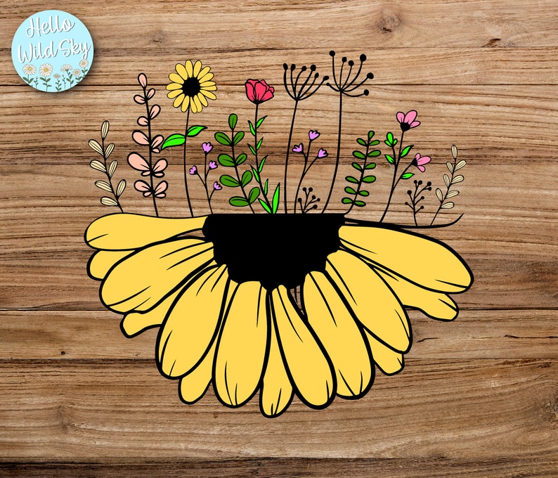Half Sunflower Svg Floral Svg Sunflower Svg File For Cricut Flower