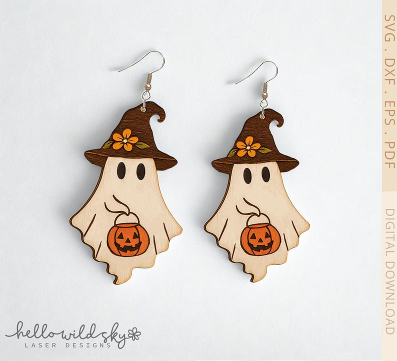 Ghost Halloween Earring, Cute Ghost Earring Wood Laser Cut File Svg ...