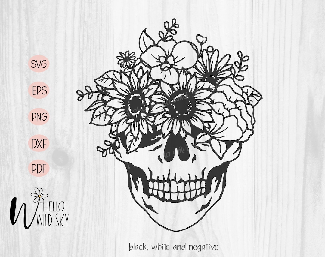 Flower Skull Svg, Floral Skull Svg File, Skull Cut File, Skeleton Svg ...
