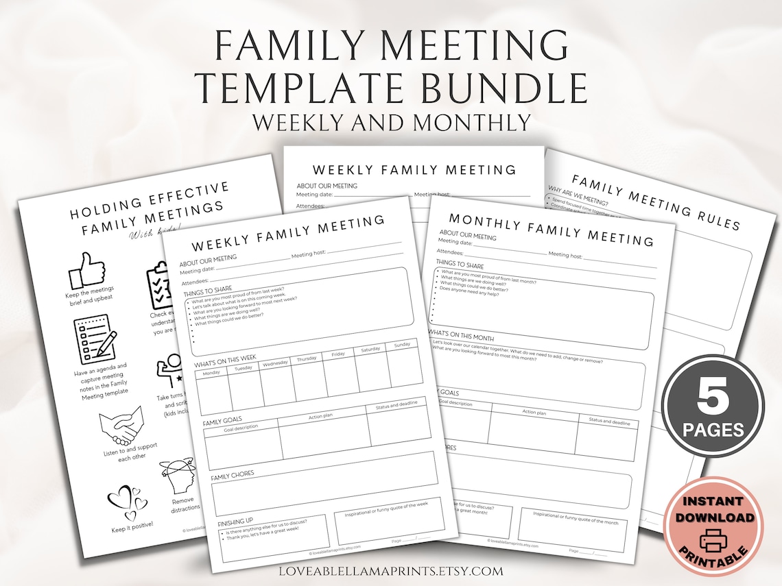 Family Meeting Template Bundle Intentional Parenting to Create Positive ...