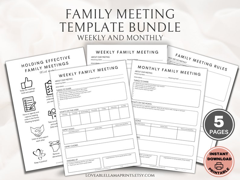 Family Meeting Template Bundle Intentional Parenting to Create Positive ...