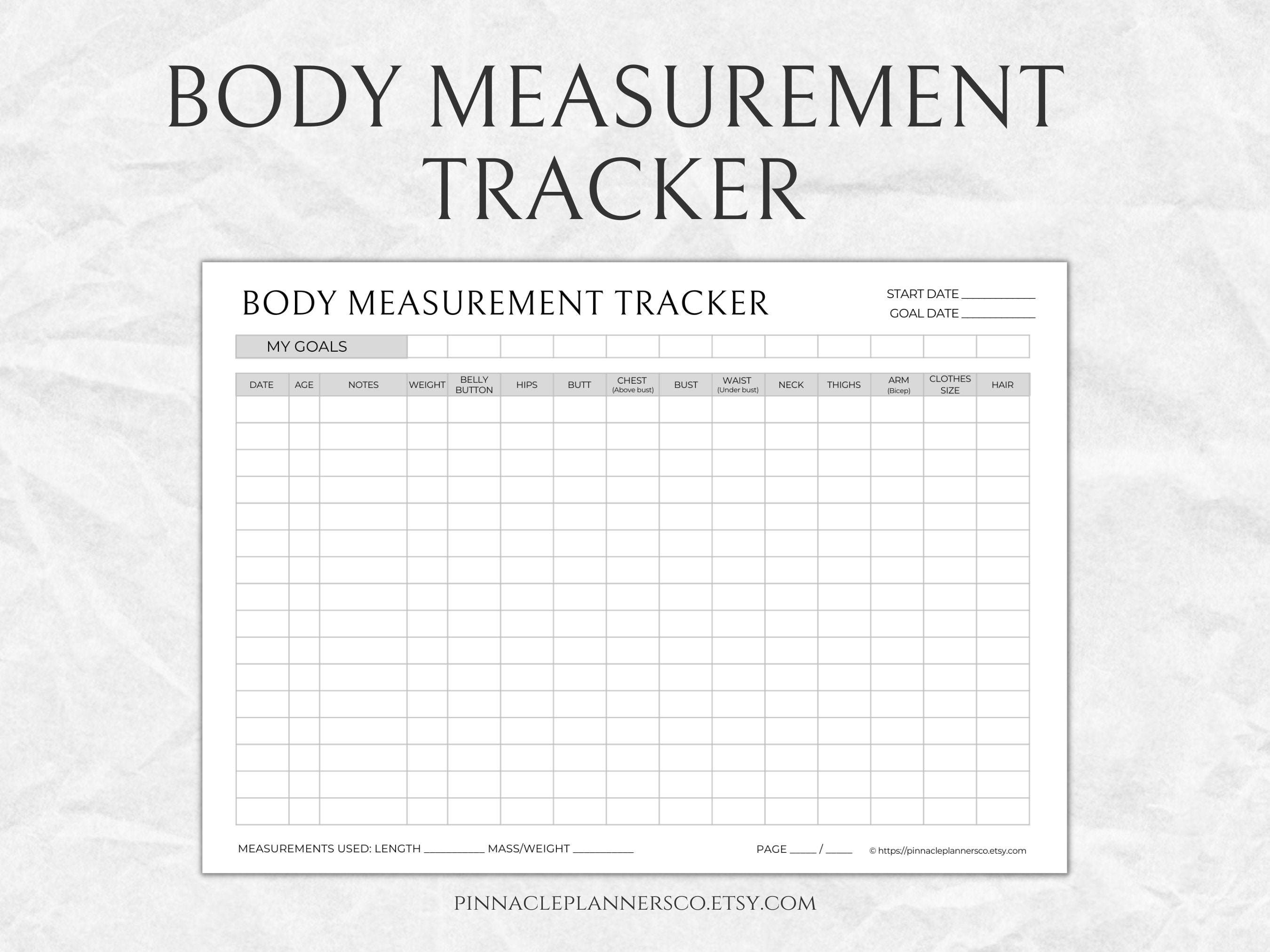 Printable Body Measurements Tracker BUNDLE 40+ Multiple Designs Body ...