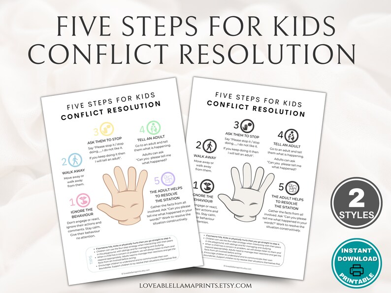 Printable Five Step Conflict Resolution for Kids Printable Positive ...