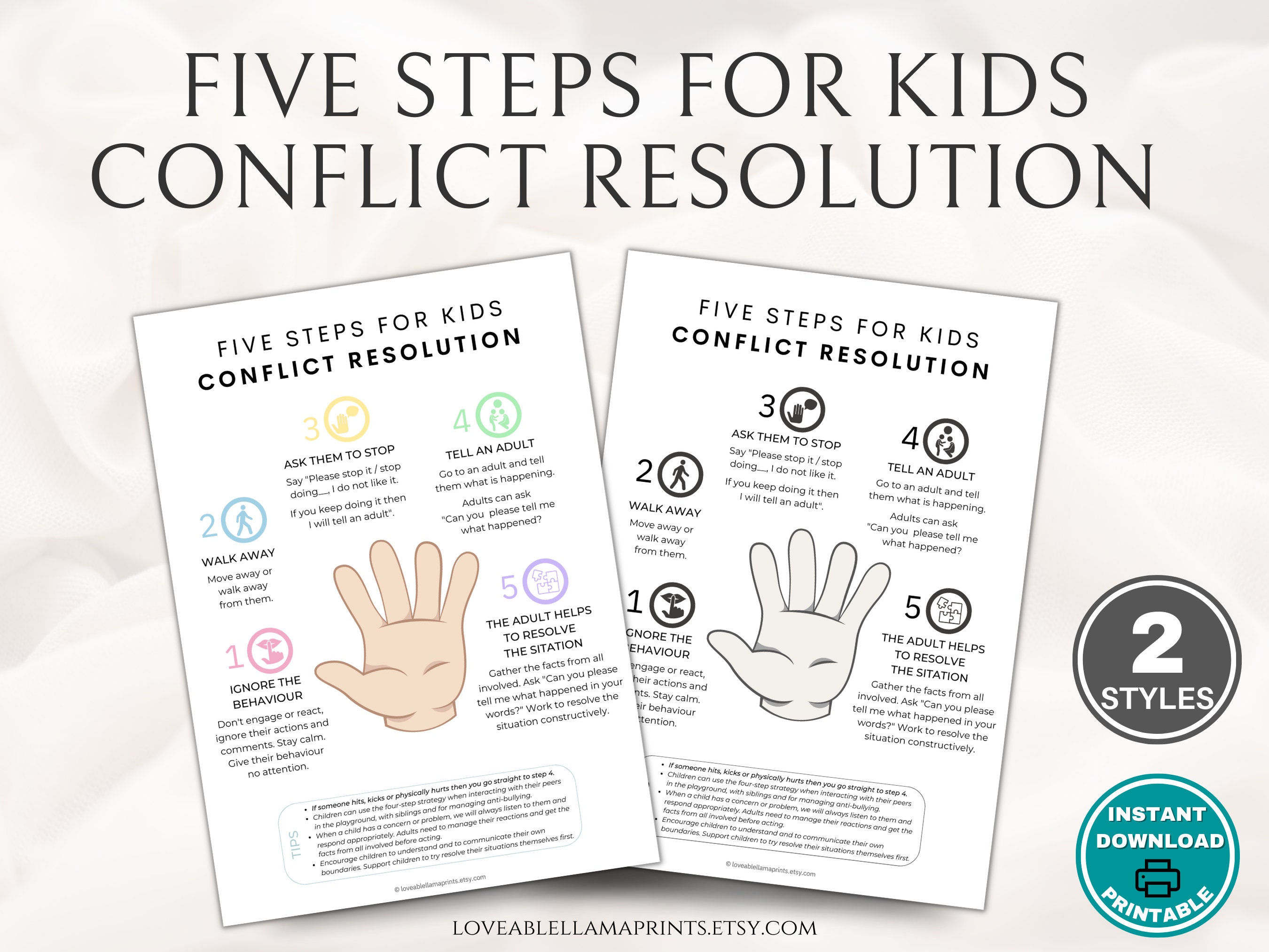Printable Five Step Conflict Resolution for Kids Printable Positive ...