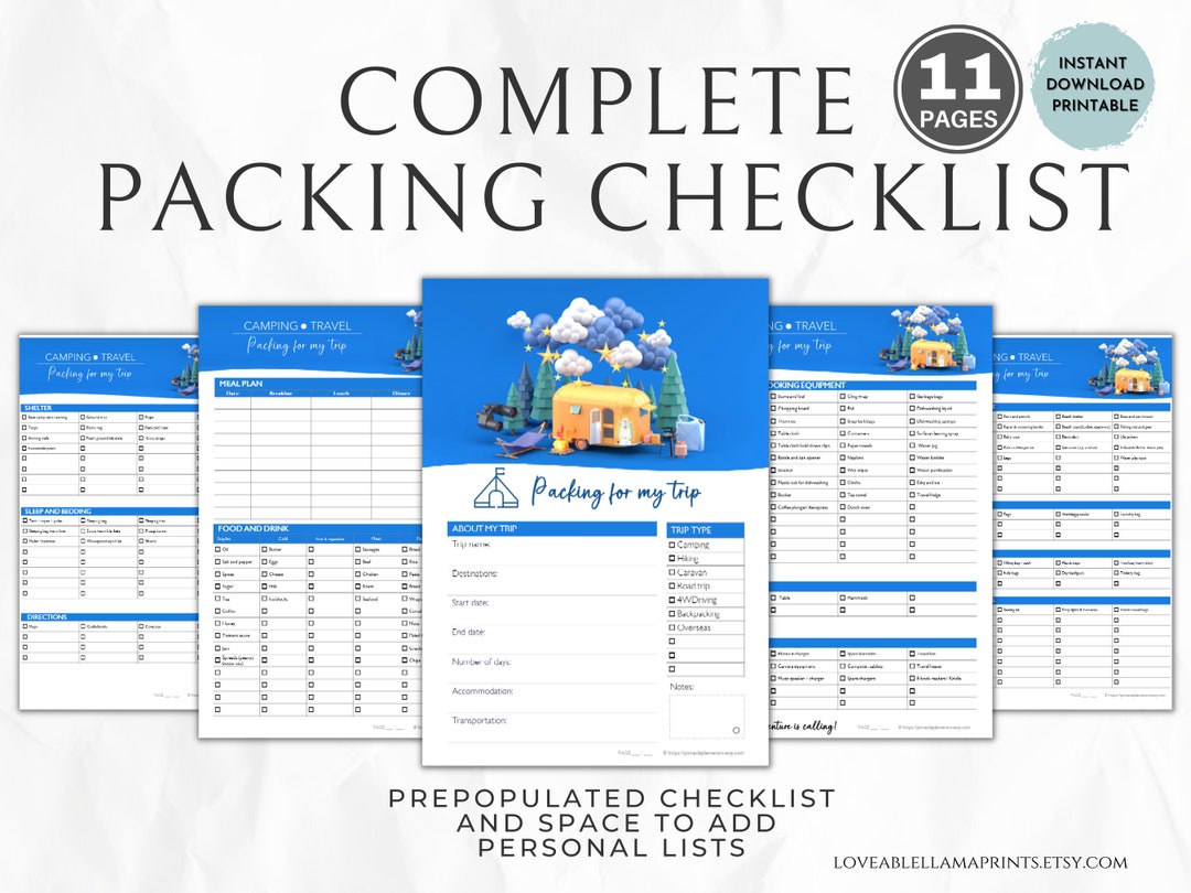 Camping Packing List BUNDLE Hiking Pack List Caravan Vacation Printable ...