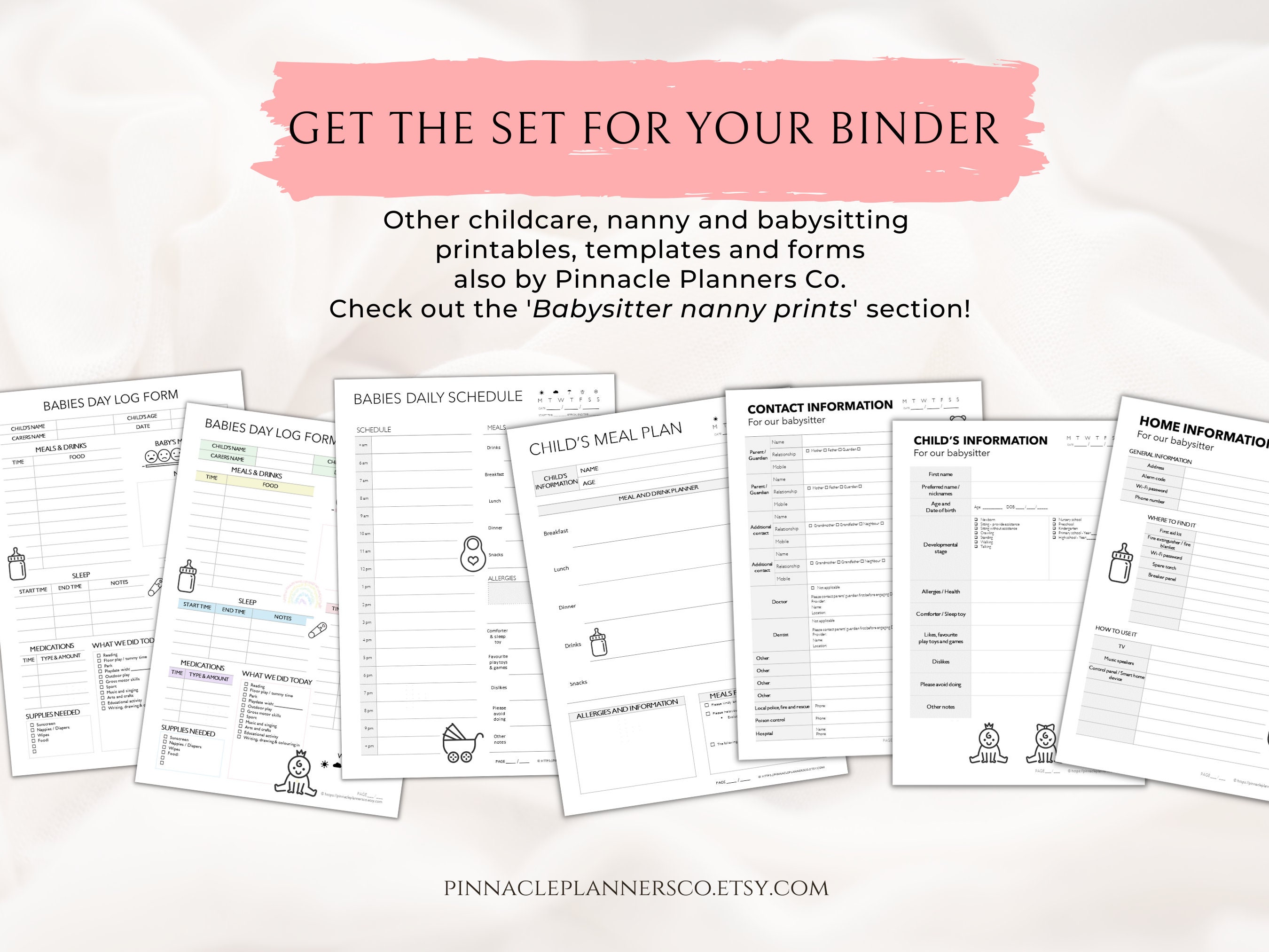 Babysitter Information Planner Bundle Family Printable Nanny Printable ...