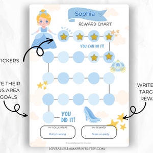 Cinderella Reward Chart for Girls Kids Printable Potty Training Chart ...