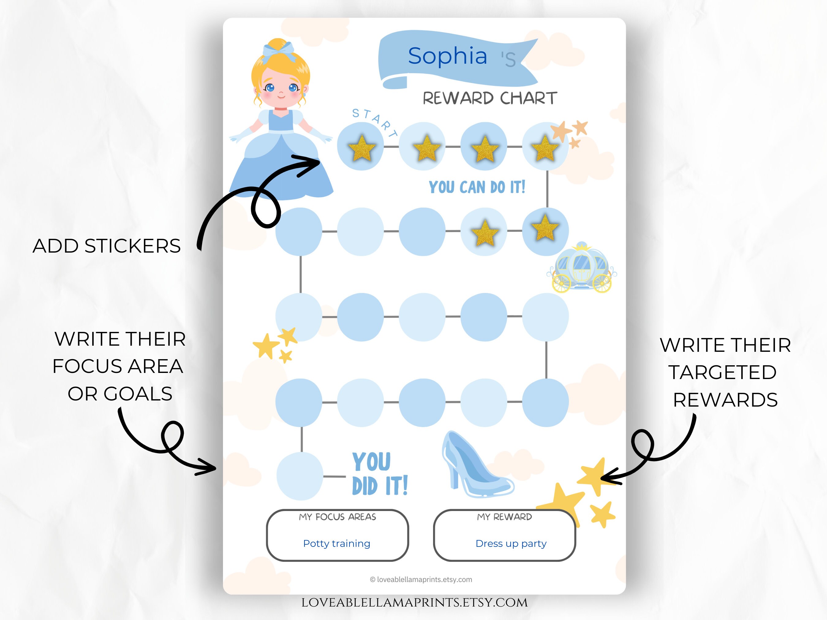 Cinderella Reward Chart for Girls Kids Printable Potty Training Chart ...