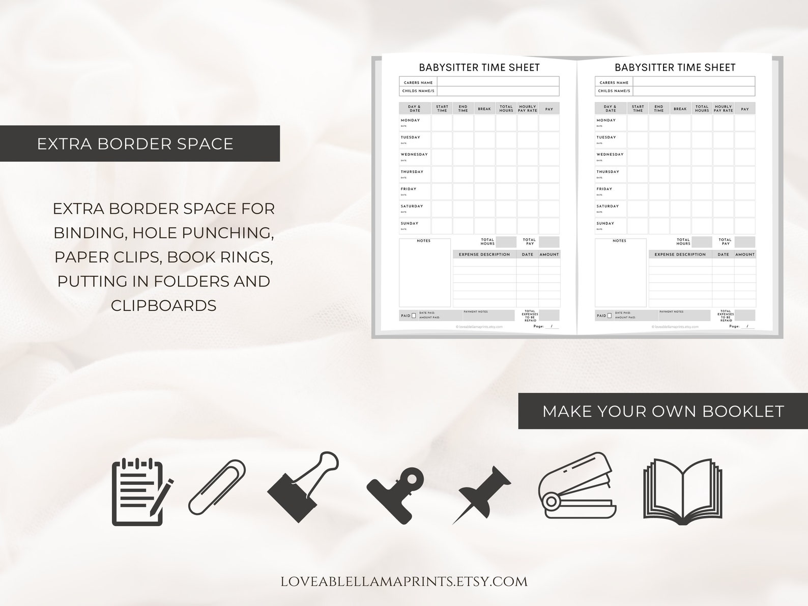 Printable Babysitter Time Sheet Timesheet Tracker for Babysitter Nanny ...