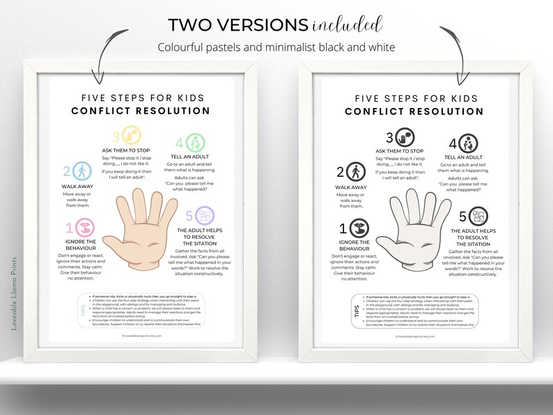 Printable Five Step Conflict Resolution for Kids Printable Positive ...