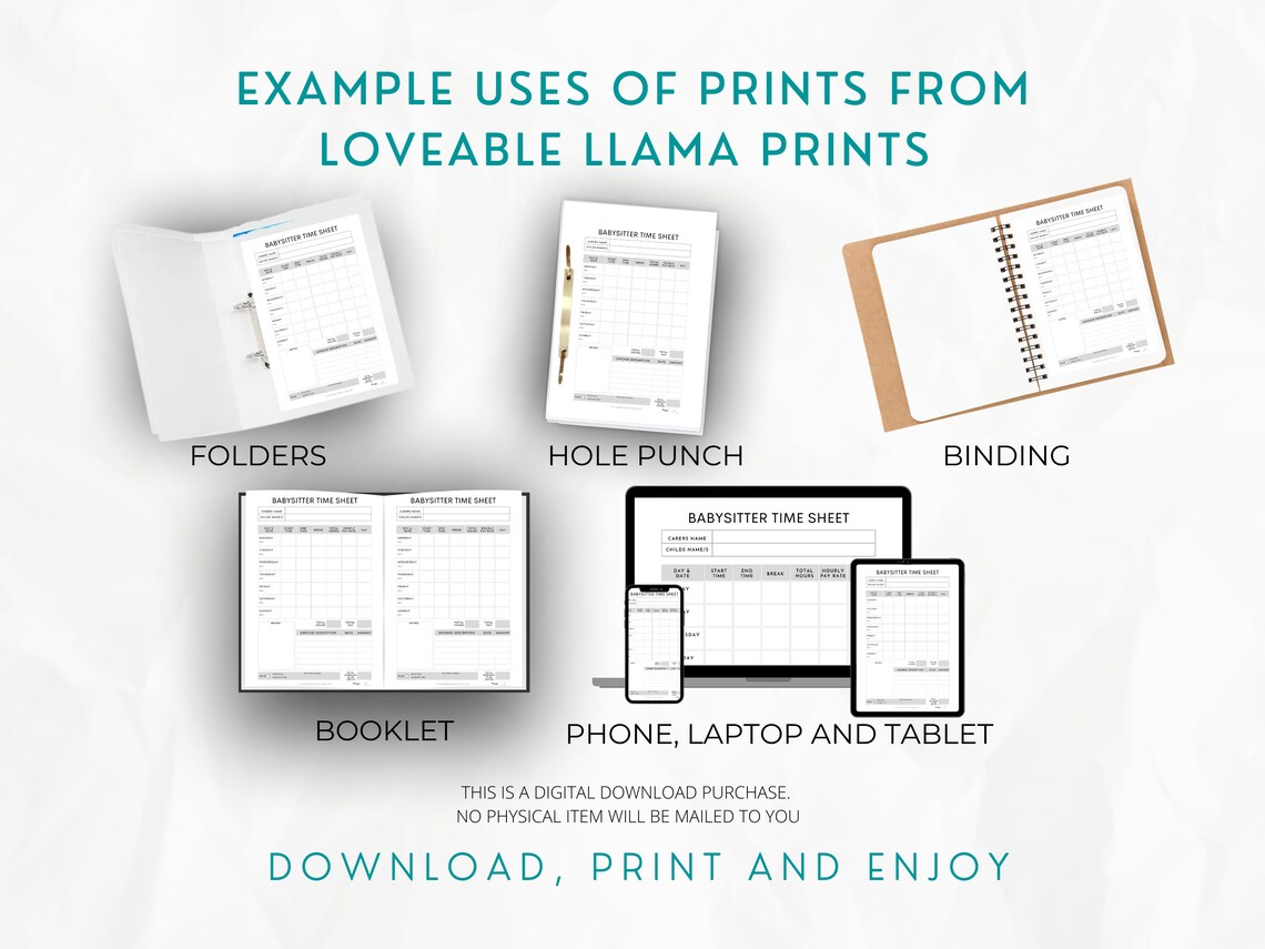 Printable Babysitter Time Sheet Timesheet Tracker for Babysitter Nanny ...