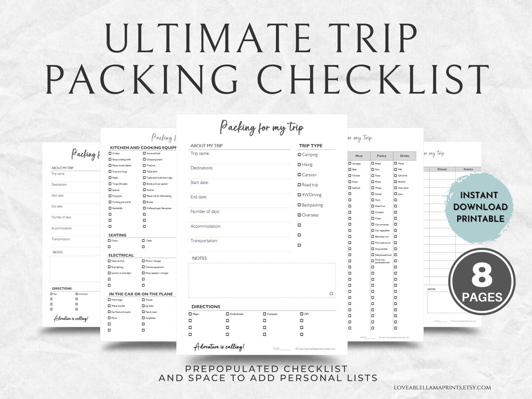 Packing List Printable Camping Travel Packing List BUNDLE Vacation List ...