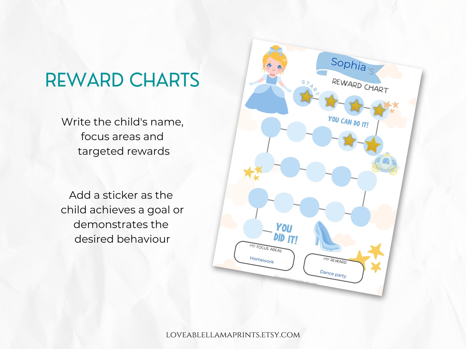 Cinderella Reward Chart for Girls Kids Printable Potty Training Chart ...