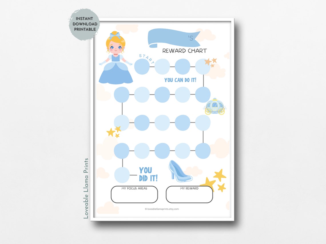 Cinderella Reward Chart for Girls Kids Printable Potty Training Chart ...