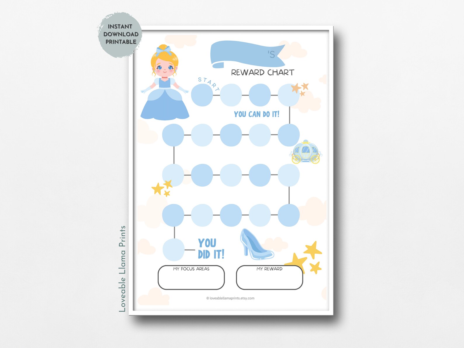 Cinderella Reward Chart for Girls Kids Printable Potty Training Chart ...