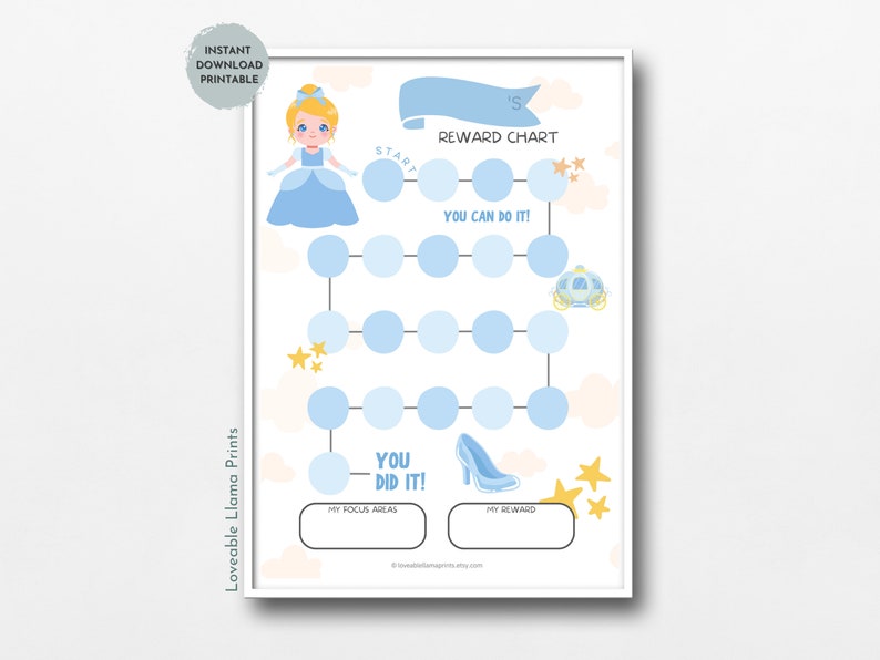 Cinderella Reward Chart for Girls Kids Printable Potty Training Chart ...