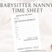 Printable Babysitter Time Sheet Timesheet Tracker for Babysitter Nanny ...