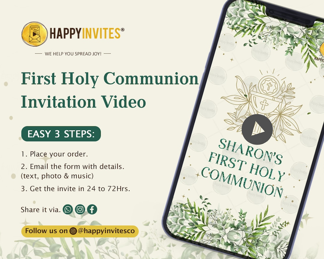 First Holy Communion Invitation, Electronic Baptism Invitation for Girl ...